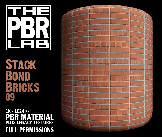 Second Life Marketplace - The PBR Lab - Stack Bond Bricks 09 - PBR Material & 3D Textures